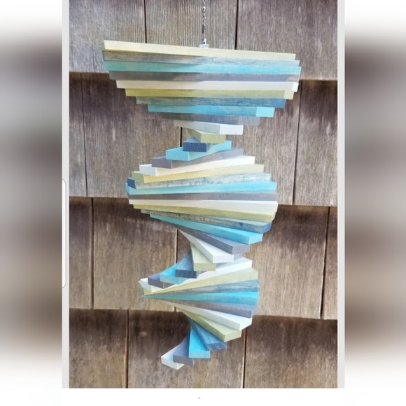 Handmade | Other | Wooden Wood Spinner Stained Blue Green Grey Beachy ...